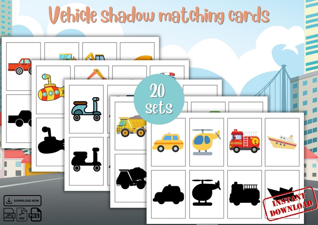 Vehicle Shadow Matching Cards, Montessori Printables Transport Car ...