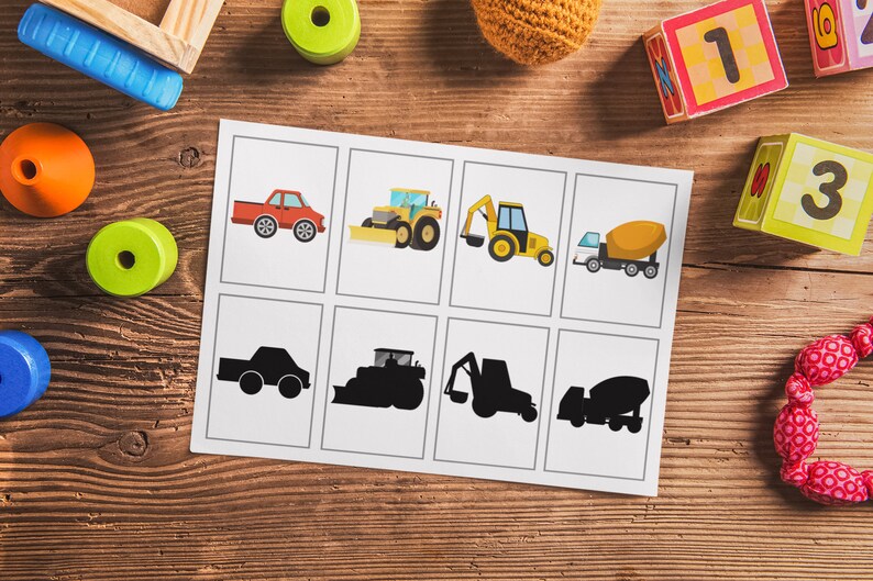 Vehicle Shadow Matching Cards, Montessori Printables Transport Car ...