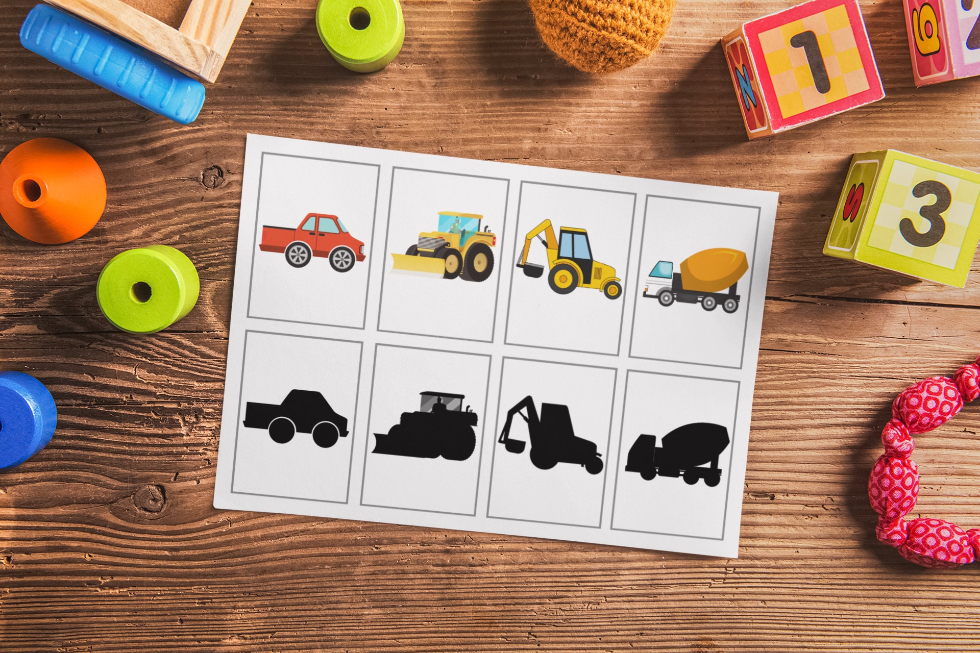 Vehicle Shadow Matching Cards, Montessori Printables Transport Car ...