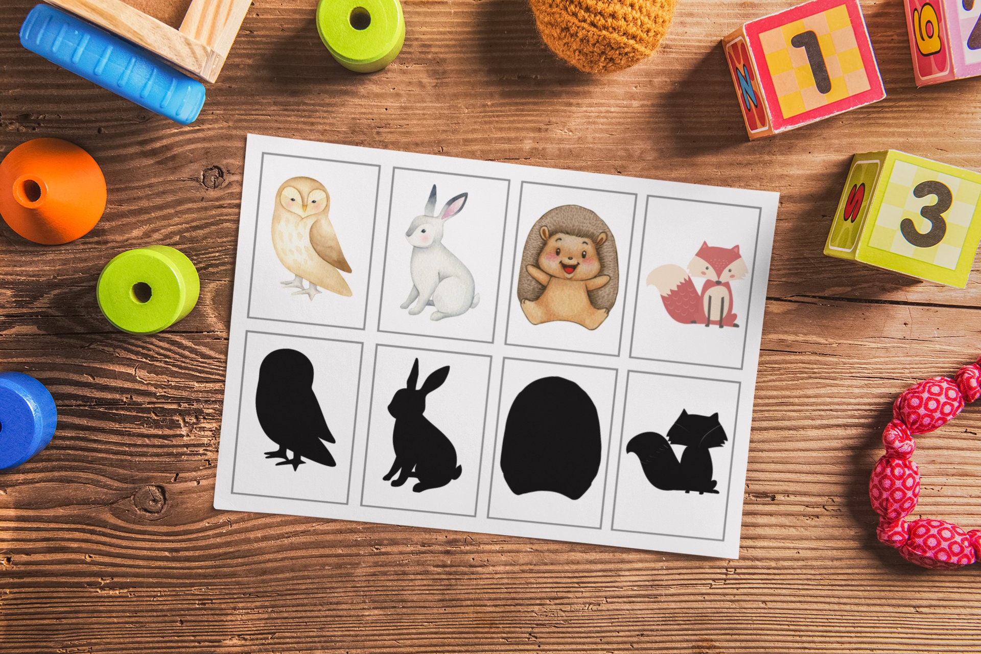 Shadow Matching Wodland Animals Watercolor Montessori Printable ...