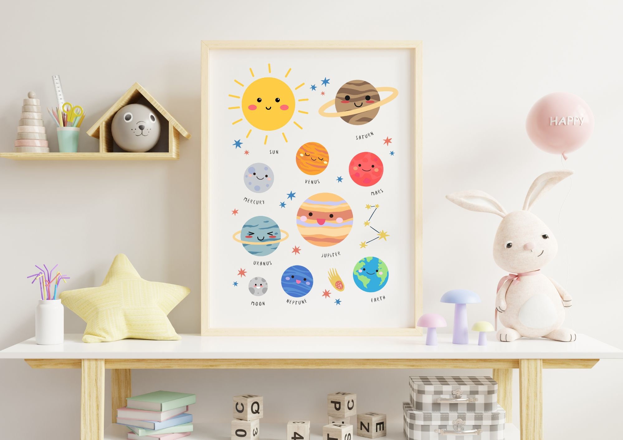 Printable Solar System Poster Cute Planets Classroom Decor Educational ...