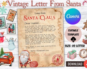 Editable Letter From Santa Santa Letter North Pole Letter - Etsy