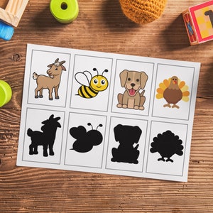 Montessori Farm Animals Shadow Matching Cards Printables Flashcards for ...