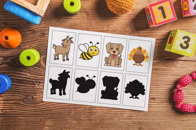 Montessori Farm Animals Shadow Matching Cards Printables Flashcards for ...