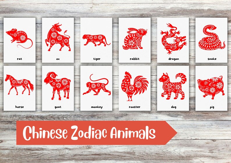 Chinese Zodiac Animals Flashcard Printable Montessori Material ...