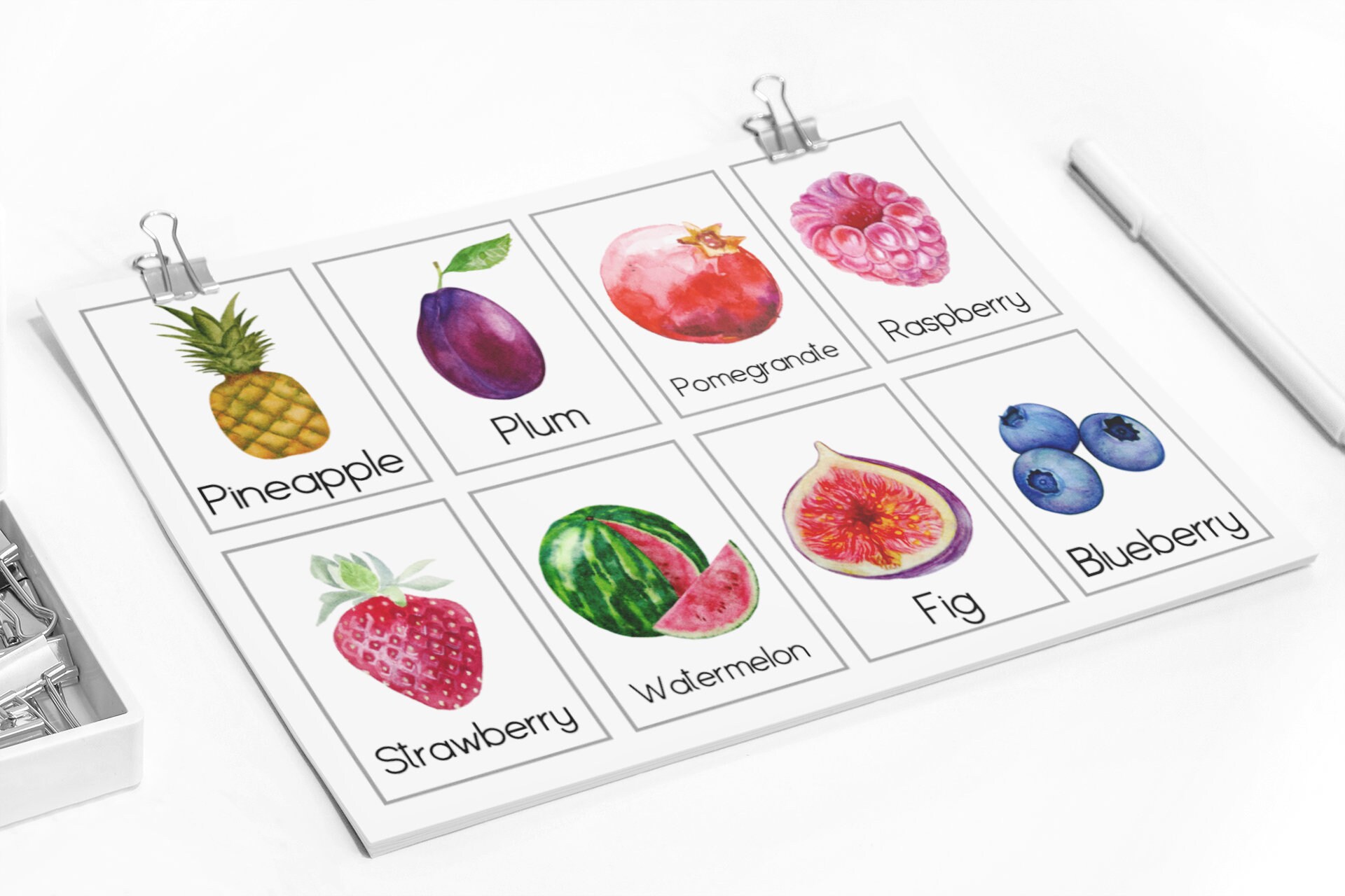 Printable Watercolor Illustration 24 Fruits Flashcards for Kids ...