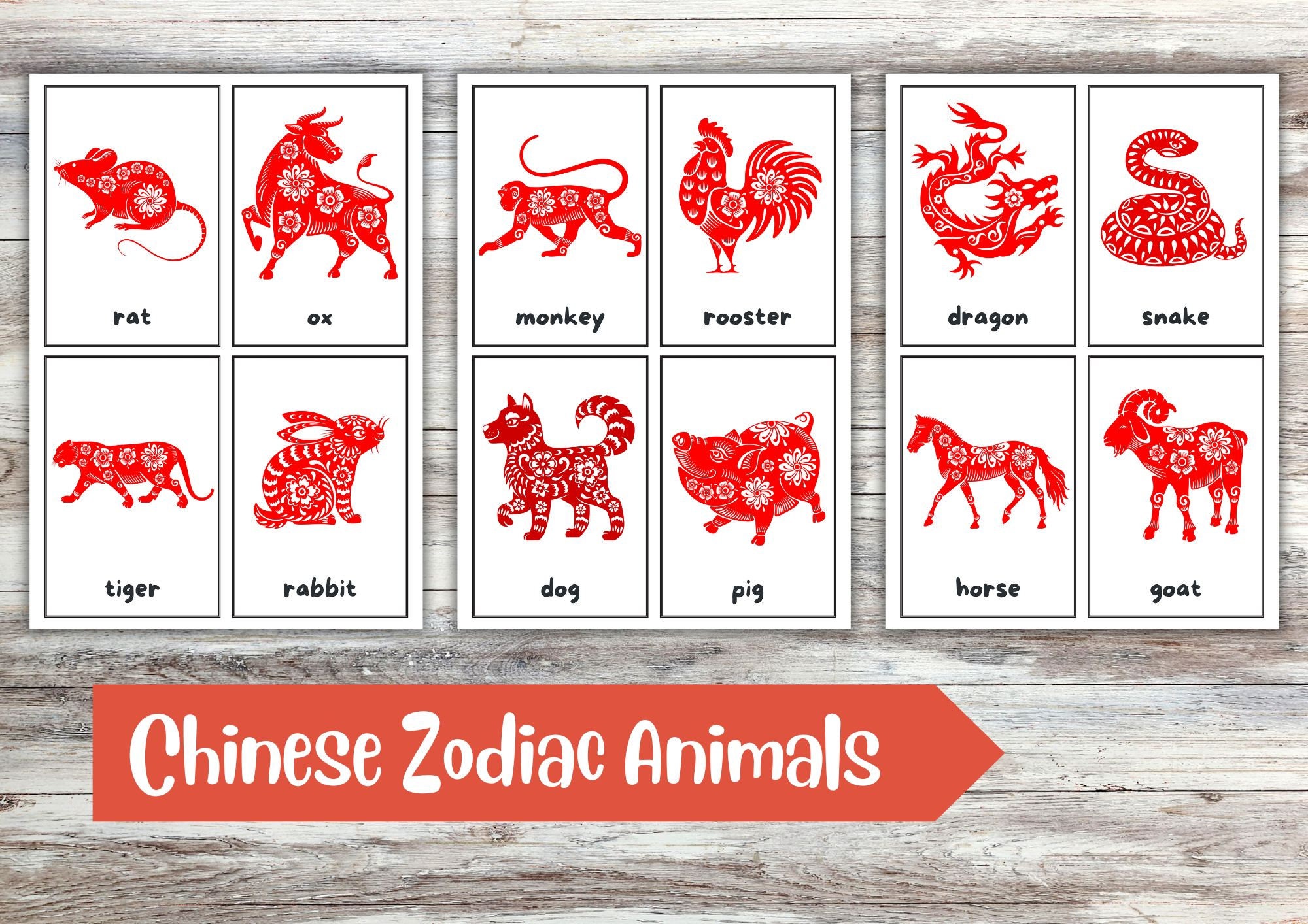 Chinese Zodiac Animals Flashcard Printable Montessori Material ...