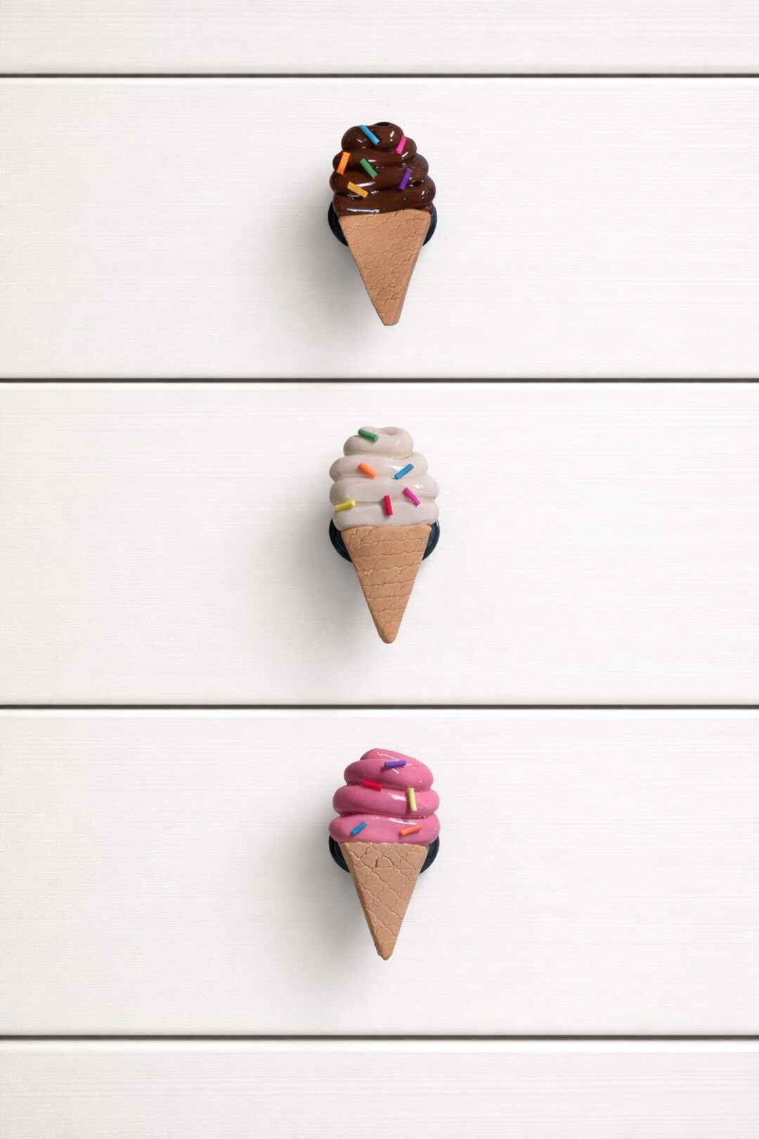 Ice Cream Cone Drawer Pulls (set of 3) | Handmade Polymer Clay Knobs - Etsy