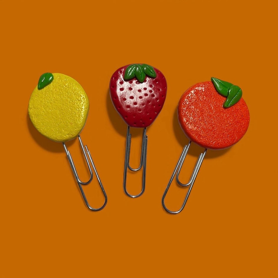 Polymer Clay Fruit Bookmarks Set: Handmade Lemon, Strawberry, Orange ...