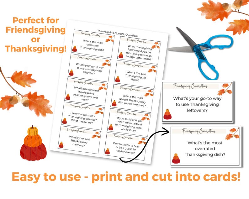 Friendsgiving Conversation Cards, Thanksgiving Conversation Starters ...