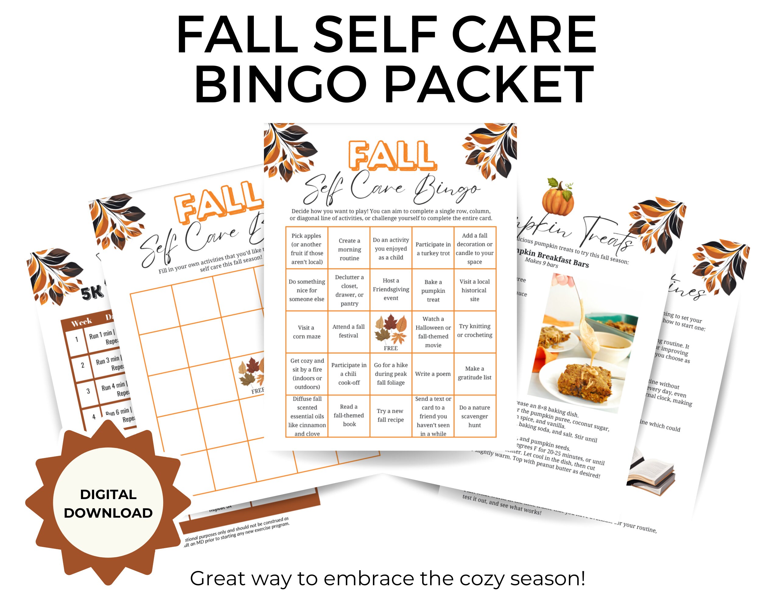 Fall Self Care Bingo Packet - Digital Download Printables - Etsy