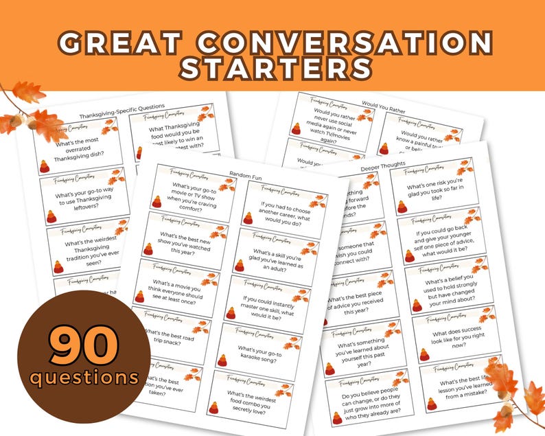 Friendsgiving Conversation Cards, Thanksgiving Conversation Starters ...