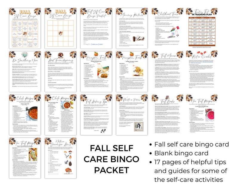 Fall Self Care Bingo Packet - Digital Download Printables - Etsy