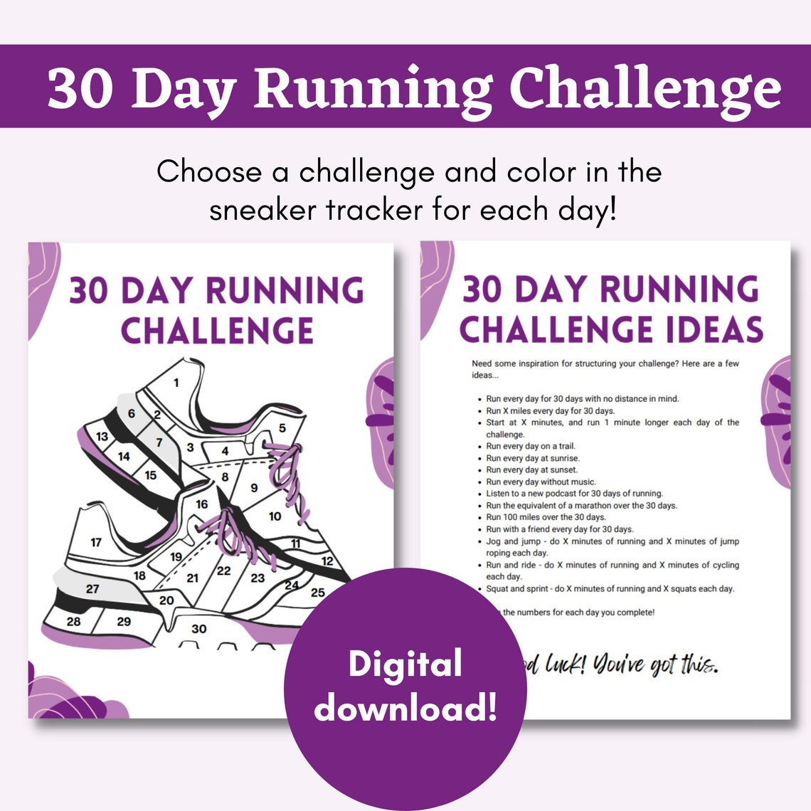 30 Day Running Challenge Printable | Running Tracker - Etsy