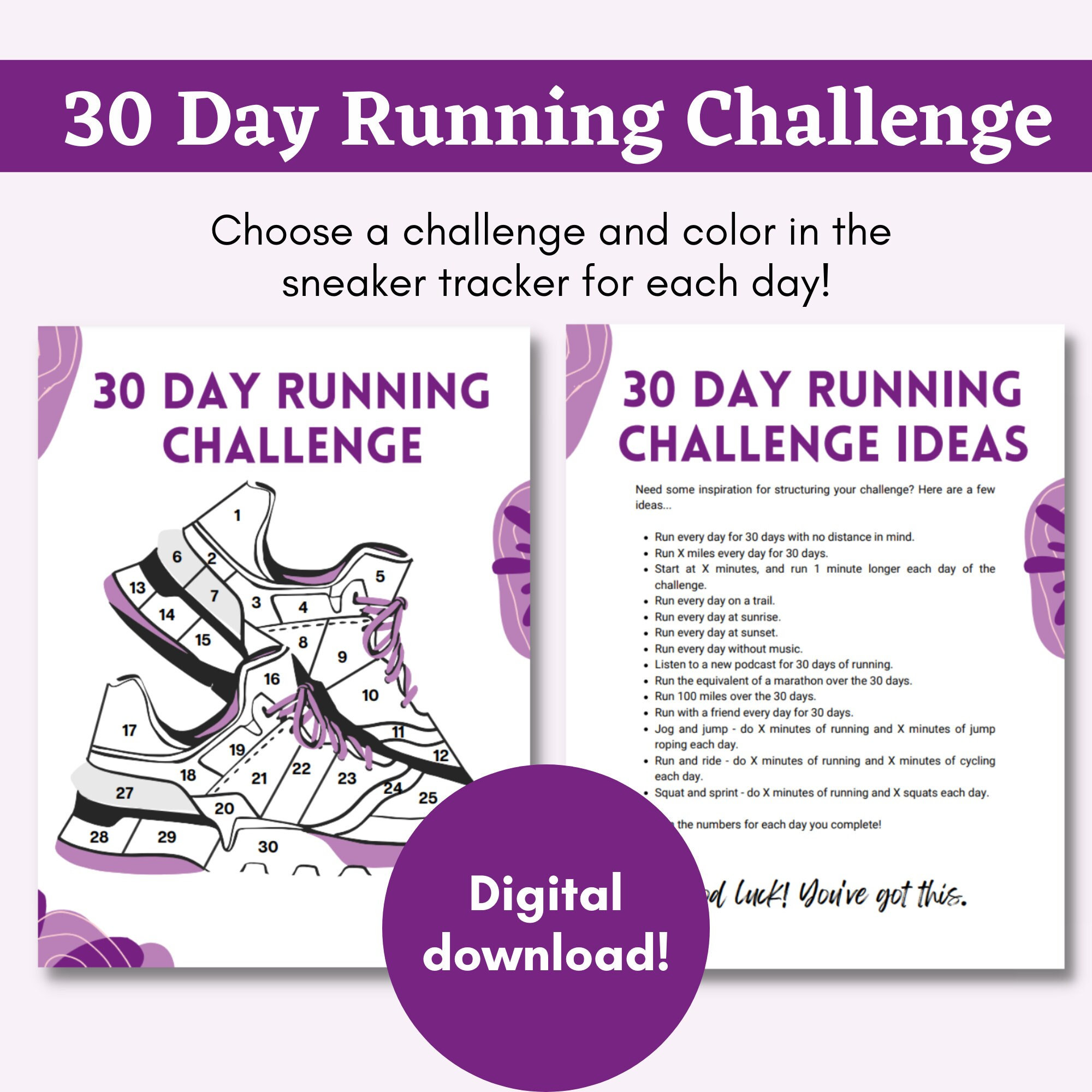30 Day Running Challenge Printable | Running Tracker - Etsy