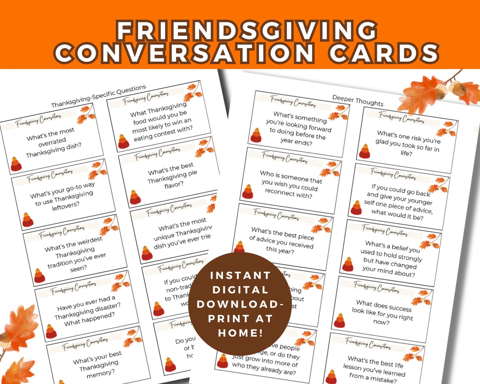 Friendsgiving Conversation Cards, Thanksgiving Conversation Starters ...