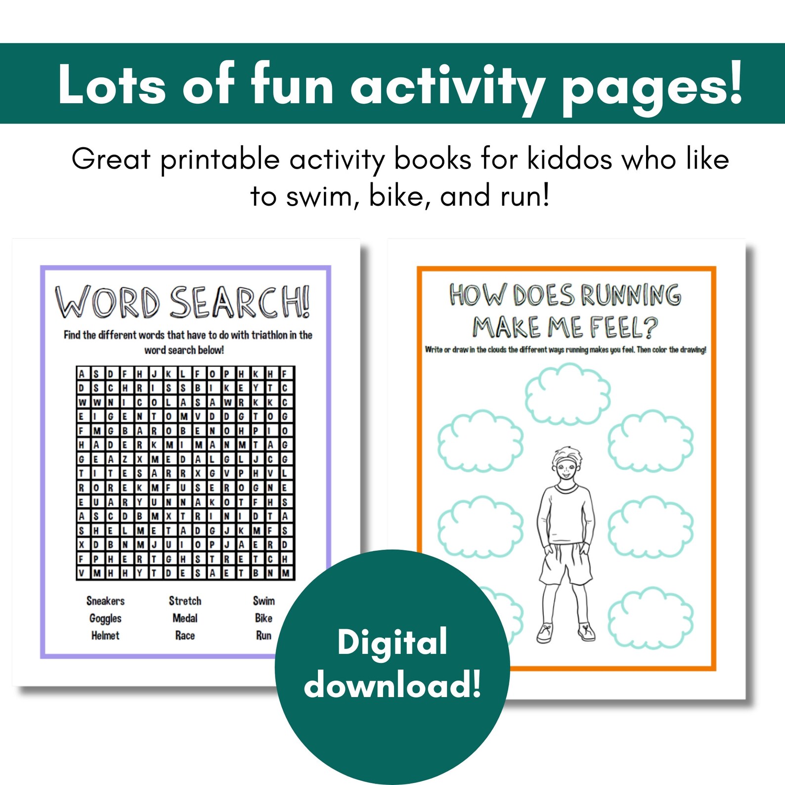 Kids Printable Running and Triathlon Activity Book | Printable Coloring ...
