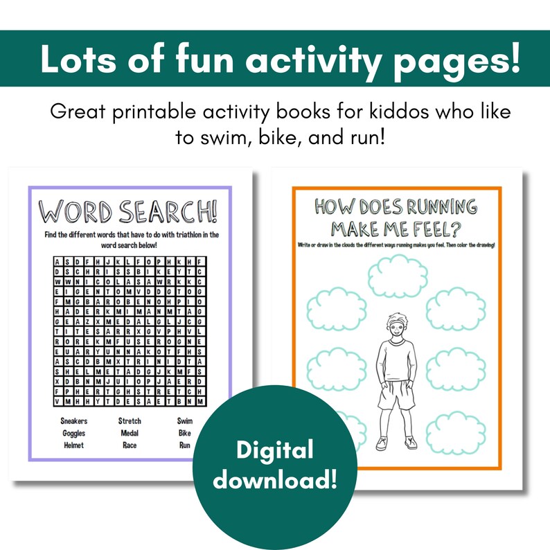 Kids Printable Running and Triathlon Activity Book | Printable Coloring ...