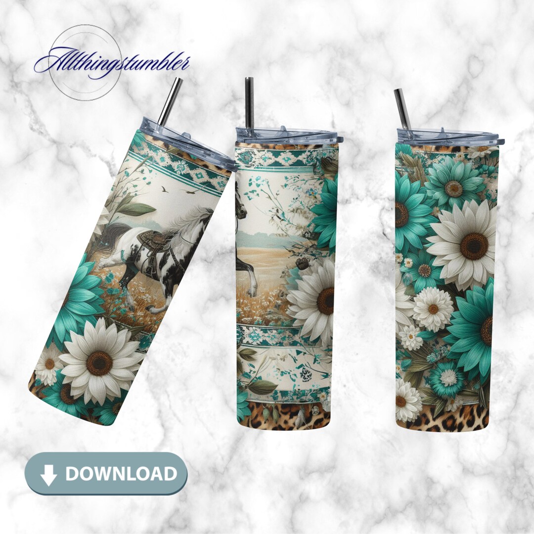 Western Boho Tumbler Design, Cowgirl Horse Seamless Country Sublimation ...