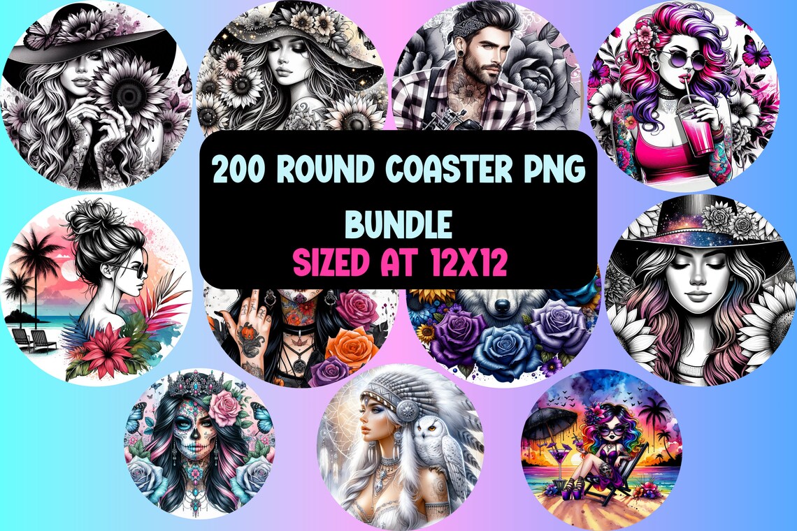 200 Car Coaster Bundle, Round Car Coaster PNG Digital Download, Coaster ...
