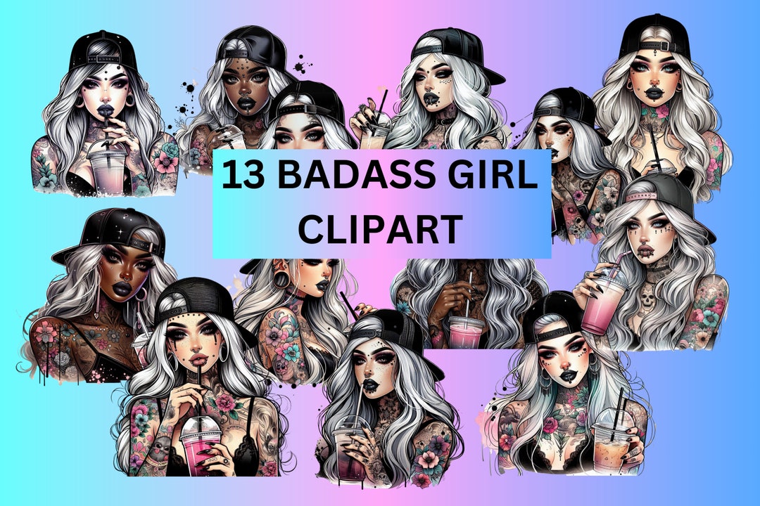 Bad Ass Bitch Clip Art, Girl With Tattoos Art, Commercial Use Clip Art ...
