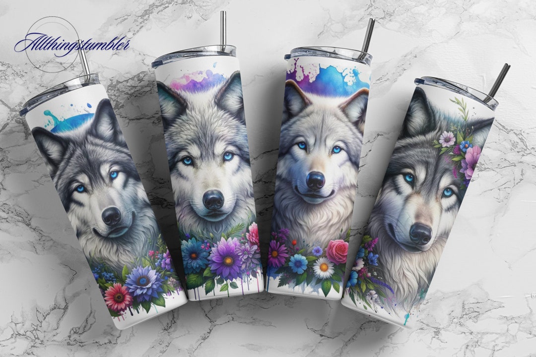 Wolf 20oz Sublimation Tumbler Designs, Water Color Wolf Straight ...