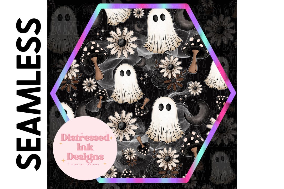 Cute Ghosts Halloween Seamless Pattern | Retro Hand Drawn Geometric ...