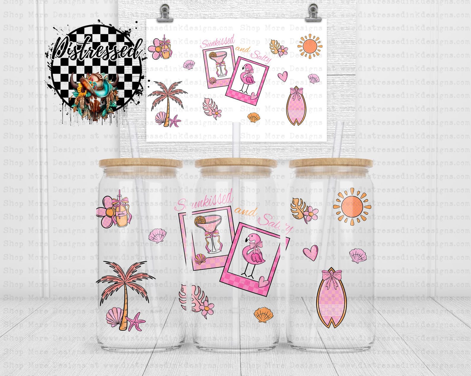 16oz Glass Can Wrap PNG | Cute Pink Summer Drink Wrap | Iced Coffee Cup ...