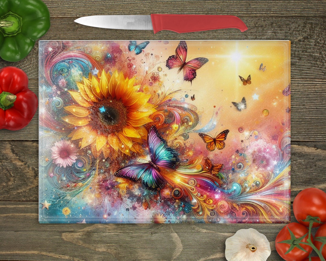 Sunflower Cutting Board Design Download, Floral Glass Cutting Board PNG ...