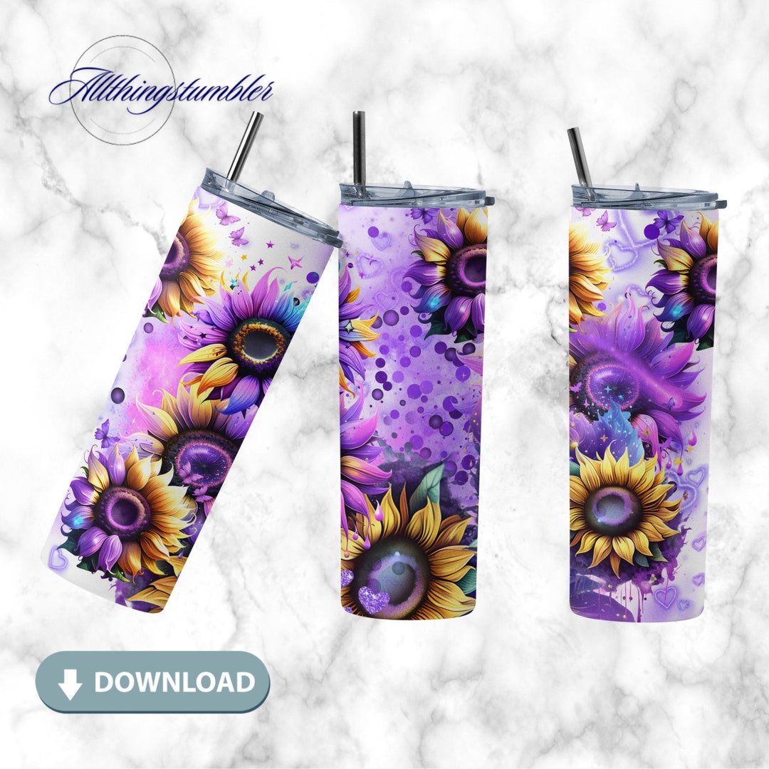 Purple Sunflowers Glitter Tumbler, 20oz Skinny, Seamless Background ...