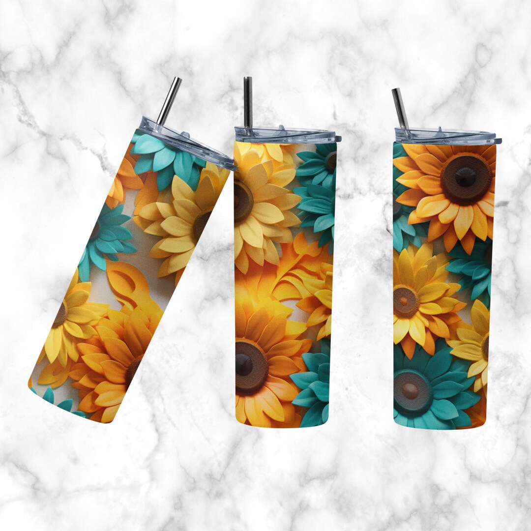 3D Floral Seamless 20oz Skinny Tumbler Design Templates, Straight PNG ...