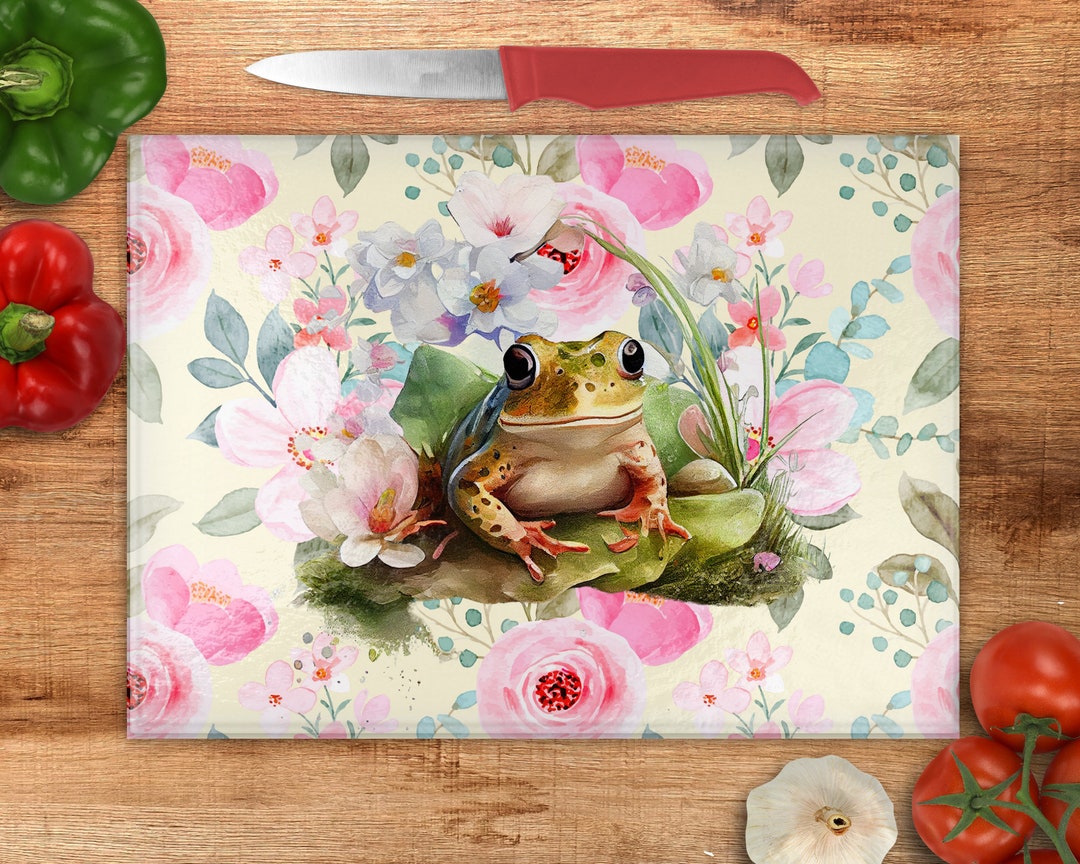 Frog Cutting Board Design Download, Floral Frog Glass Cutting Board PNG ...