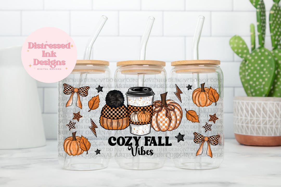 Fall Checker Glass Can Wrap: Cozy Fall Sublimation Design (digital ...