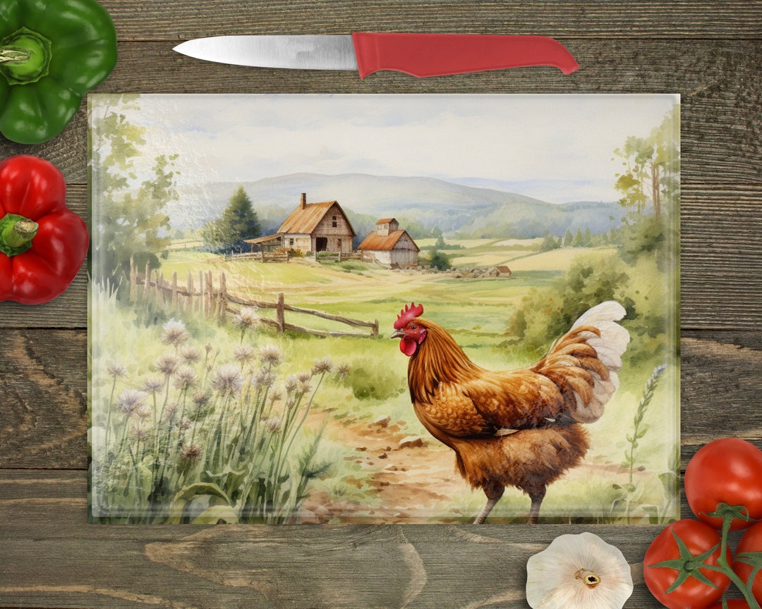 Chicken Cutting Board Design Download, Farm Chicken Glass Cutting Board ...