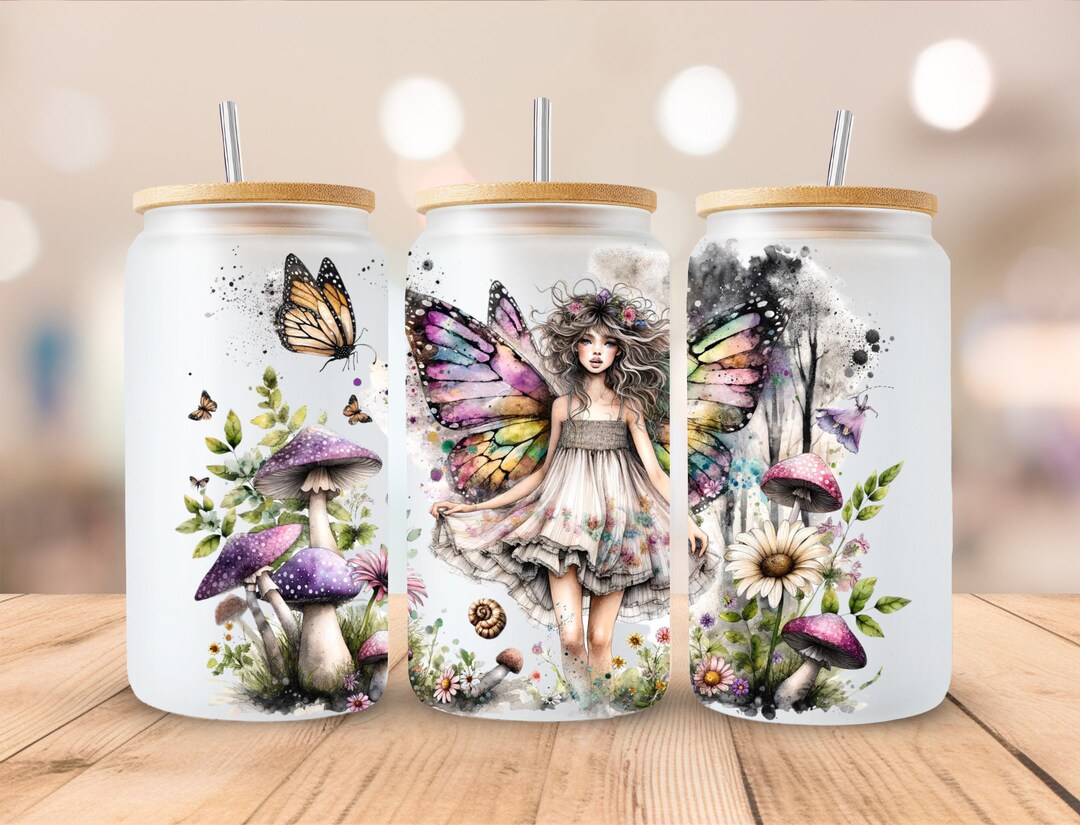 Fairy Glass Can Wrap , 16 Oz Libbey Glass Can Tumbler Sublimation ...