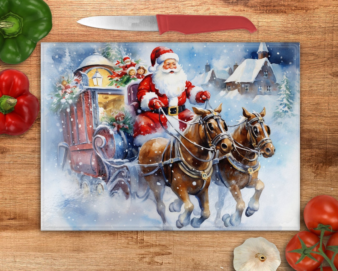 Christmas Cutting Board Design Download, Santa Glass Cutting Board PNG ...