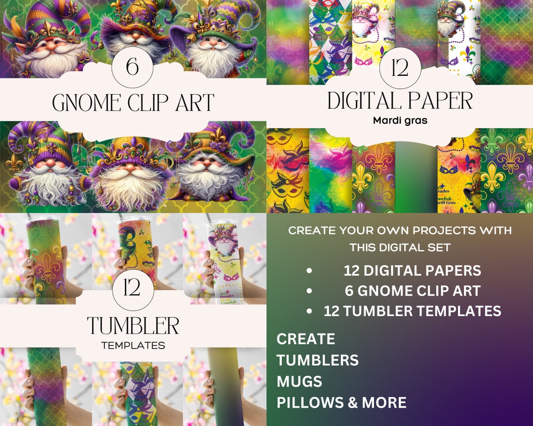 Mardi Gras Digital Bundle, Mardi Gras Digital Paper, 20oz Tumble PNG ...