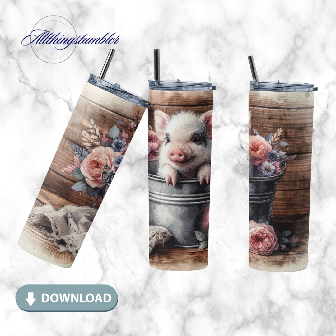 20oz Skinny Tumbler Baby Pig in a Bucket 20 Oz Tumbler Wrap Boho ...