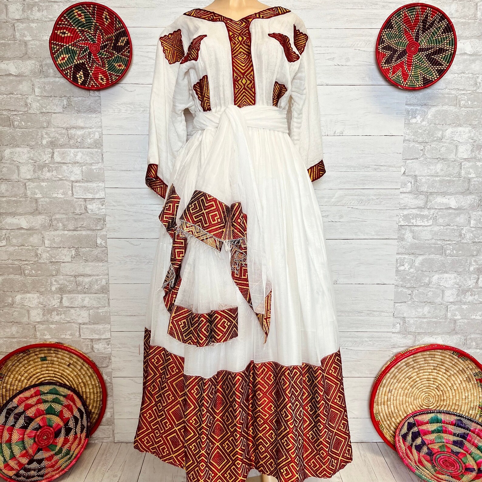 Golden Burgundy Ethiopian Traditional Dress|eritrean Dress|habesha ...