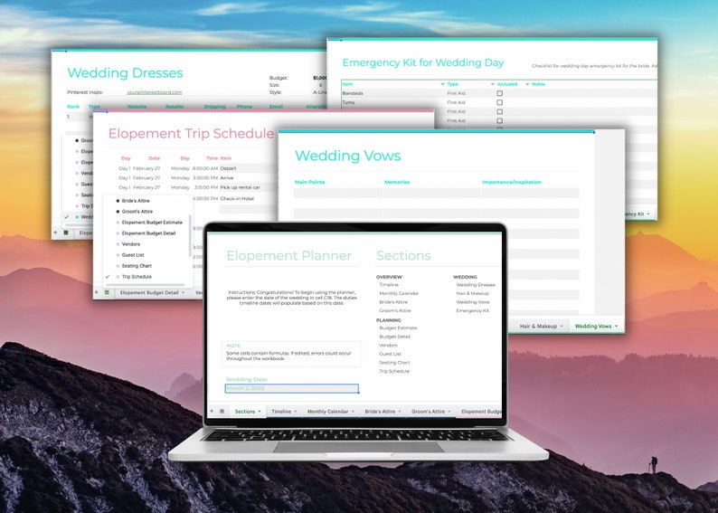 Elopement Planner Spreadsheet - Etsy