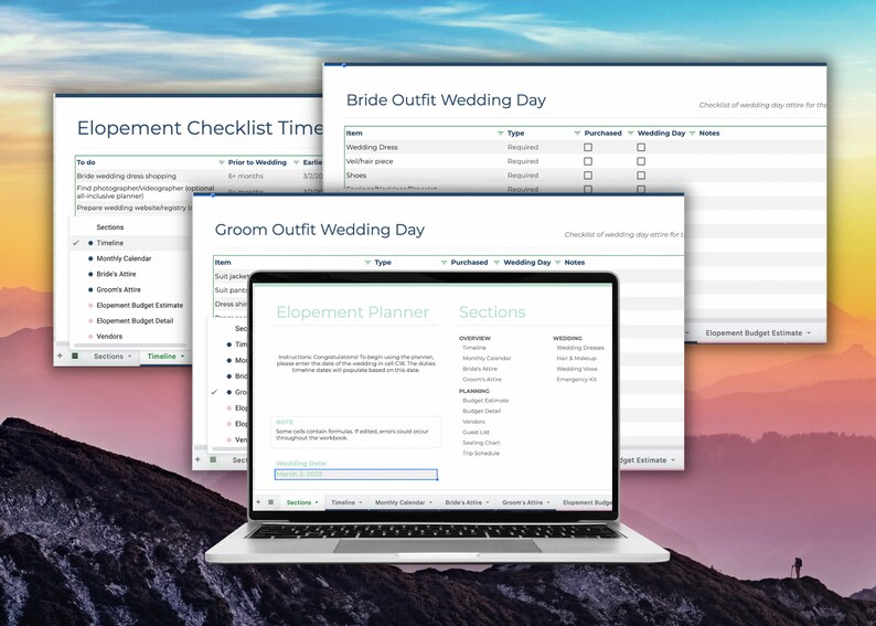 Elopement Planner Spreadsheet - Etsy