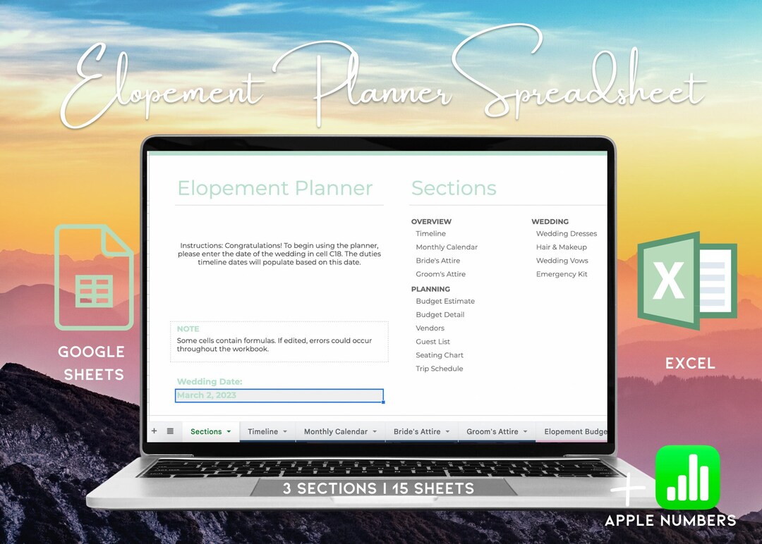 Elopement Planner Spreadsheet - Etsy