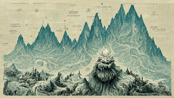 Yeti Mountain Map Scenery Digital Art With AI - Etsy