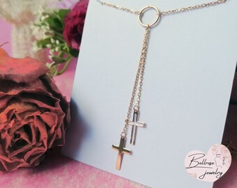 Gold Double Cross Necklace - Etsy