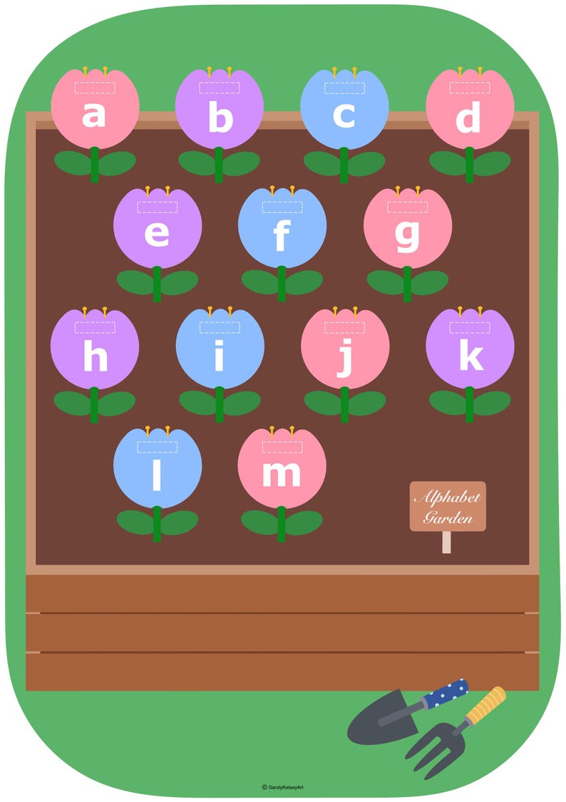 Digital Large Flisat Insert, Alphabet Garden, Alphabet Match, Uppercase ...