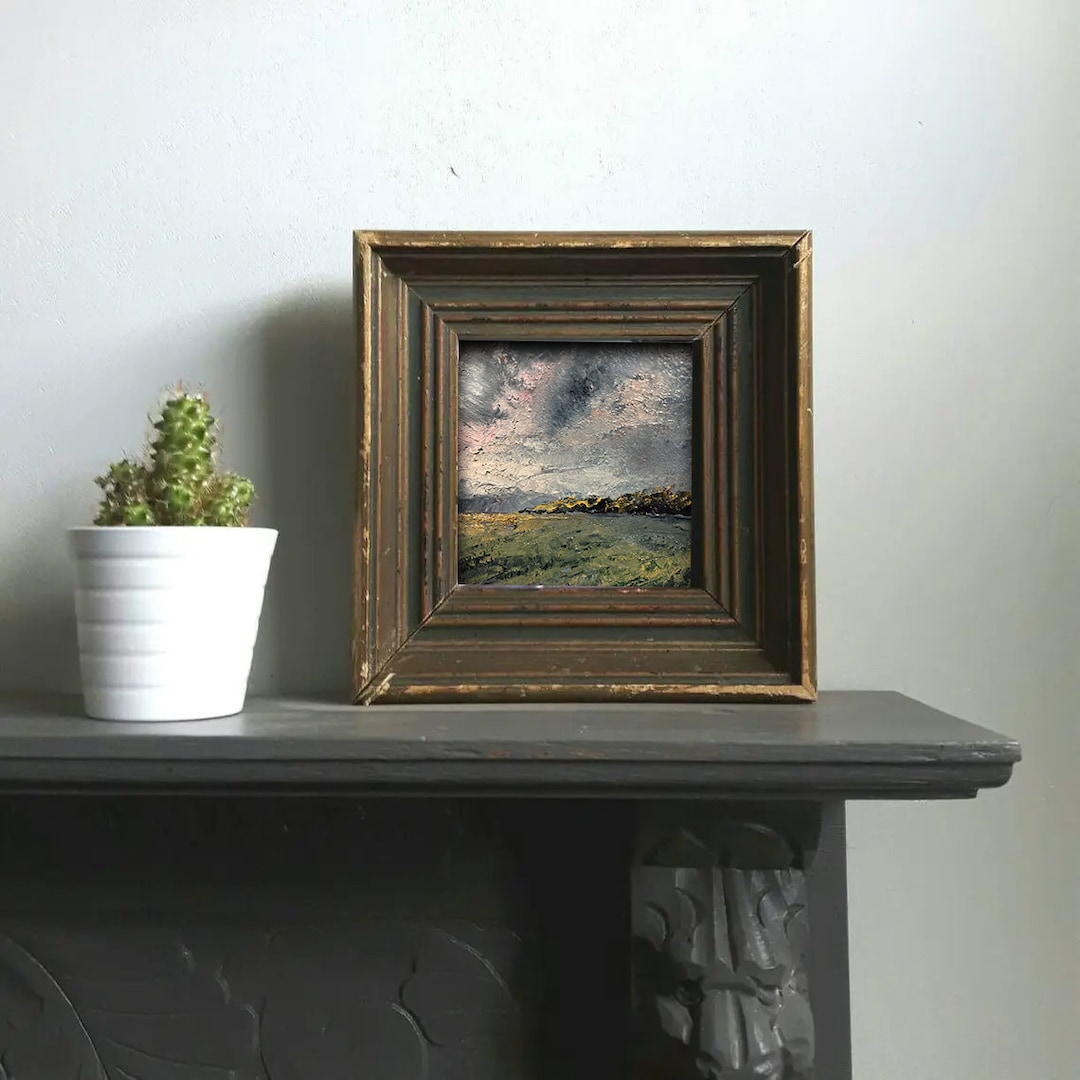 Small Original Oil Painting Landscape on Canvas. Square Abstract ...
