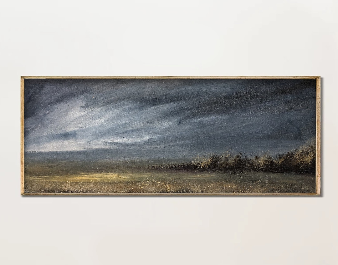 Long Landscape Original Oil Painting on Canvas 8x20 Inches. Panoramic ...