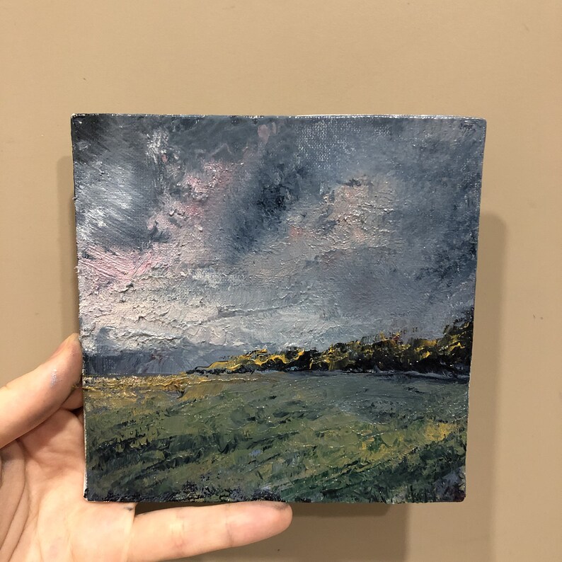 Small Original Oil Painting Landscape on Canvas. Square Abstract ...
