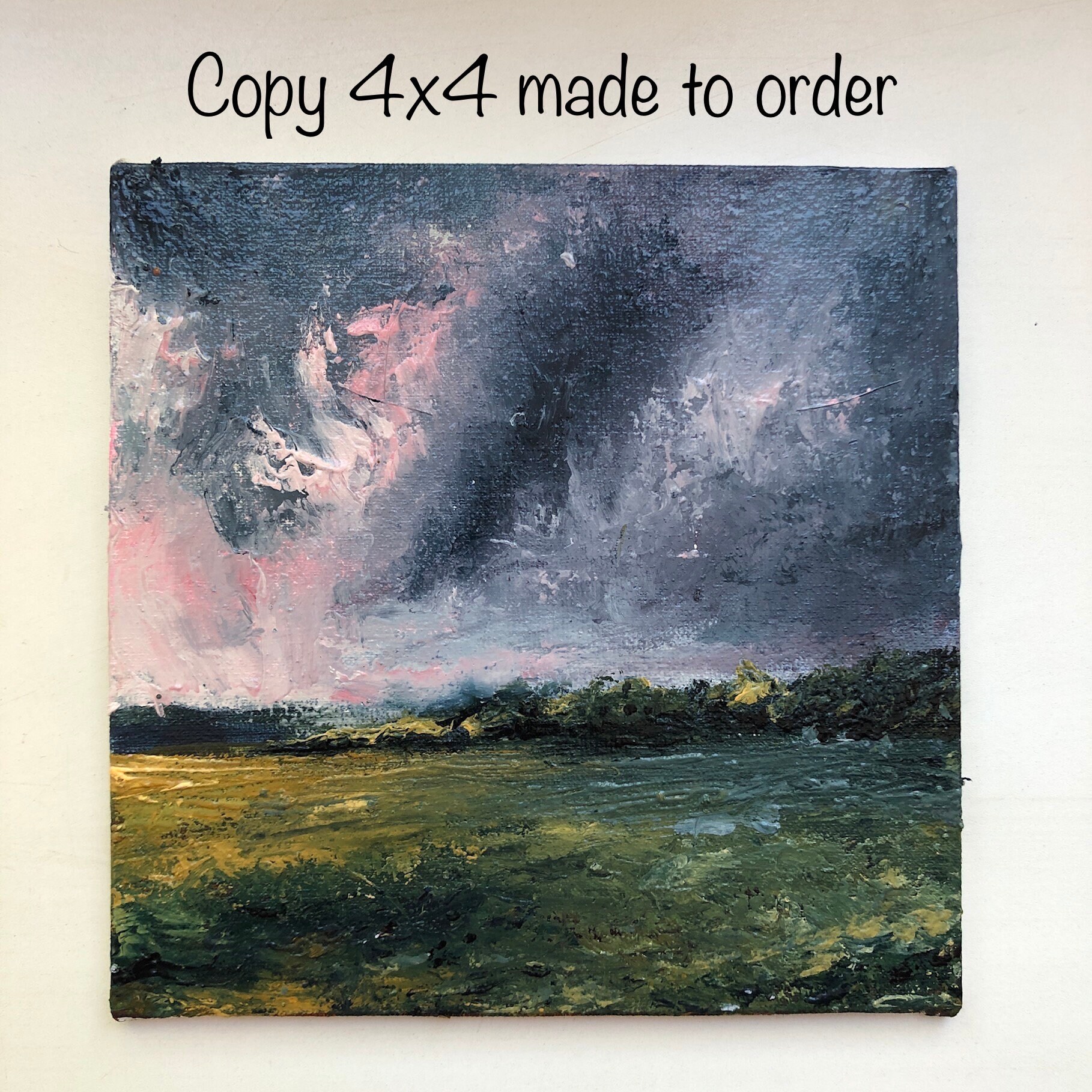 Small Original Oil Painting Landscape on Canvas. Square Abstract ...