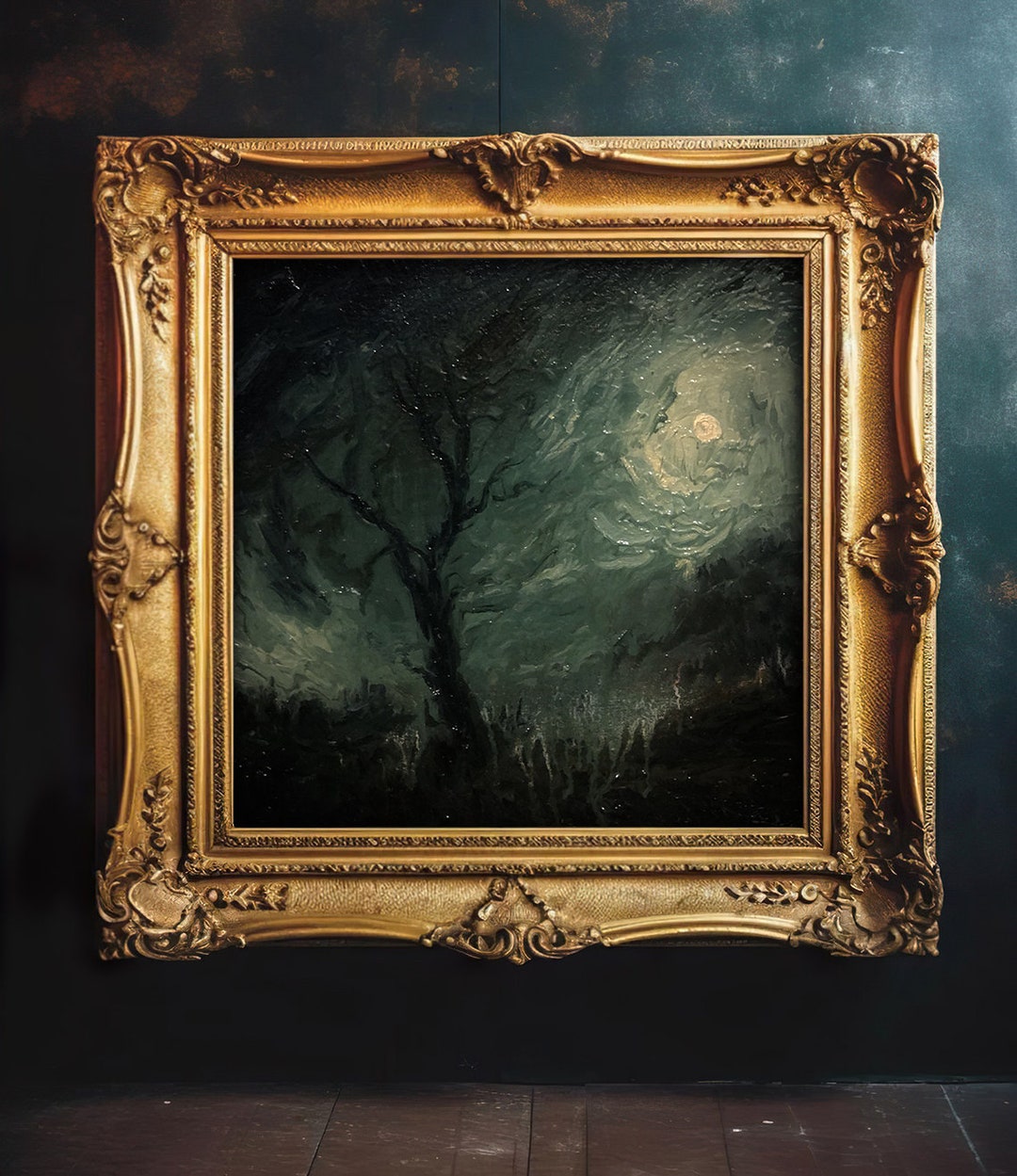 Moonlit Tree Paper Print: Dark Academia Victorian Landscape (8x8 Inches ...